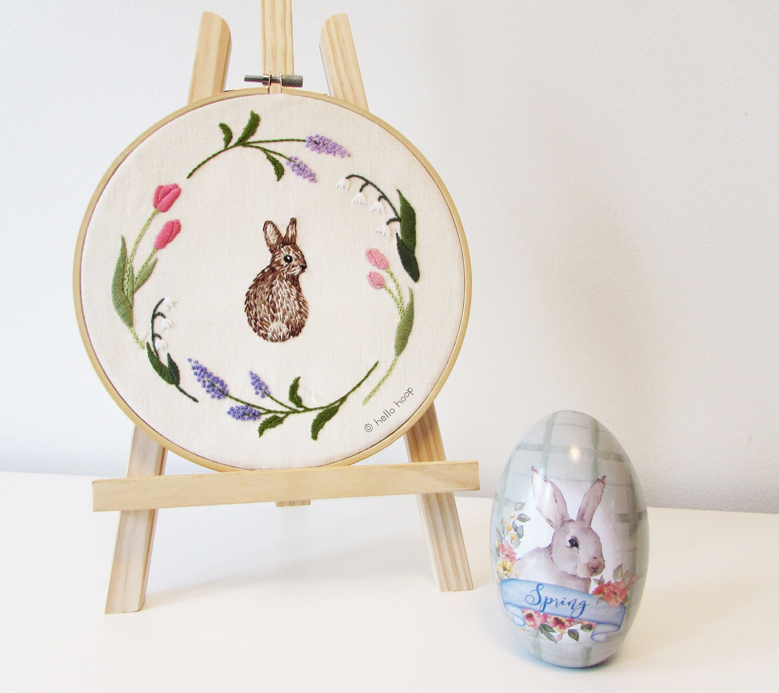 Easter Bunny Hand Embroidery Pattern Floral Wreath Bunny - Etsy