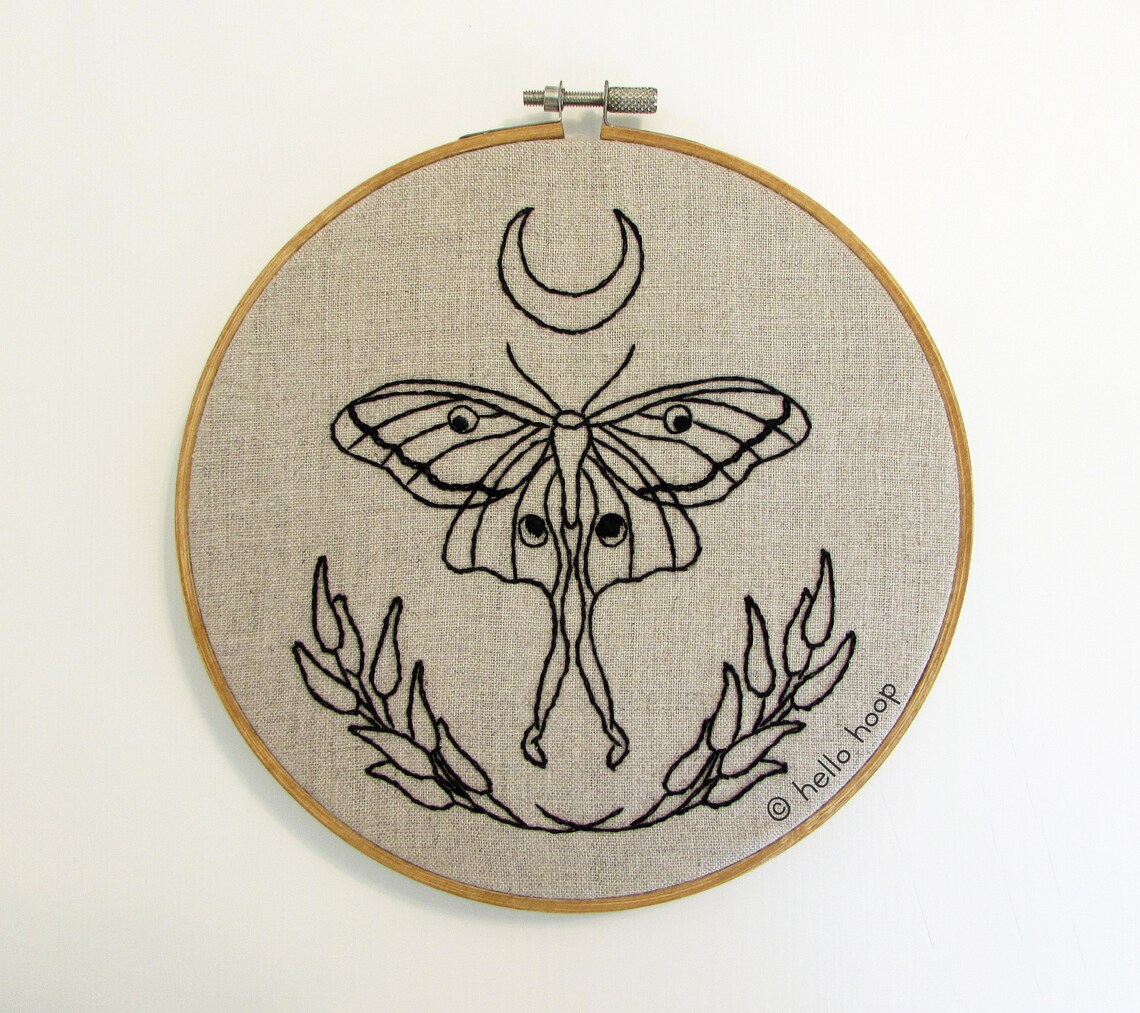 Luna Moth Hand Embroidery Pattern - Monochrome Insect - PDF Instant ...