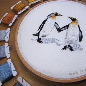 Penguin Love Hand Embroidery Pattern - Thread Painting DIY - Animal ...