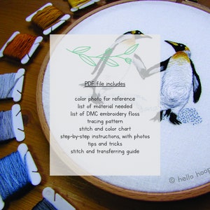 Penguin Love Hand Embroidery Pattern - Thread Painting DIY - Animal ...