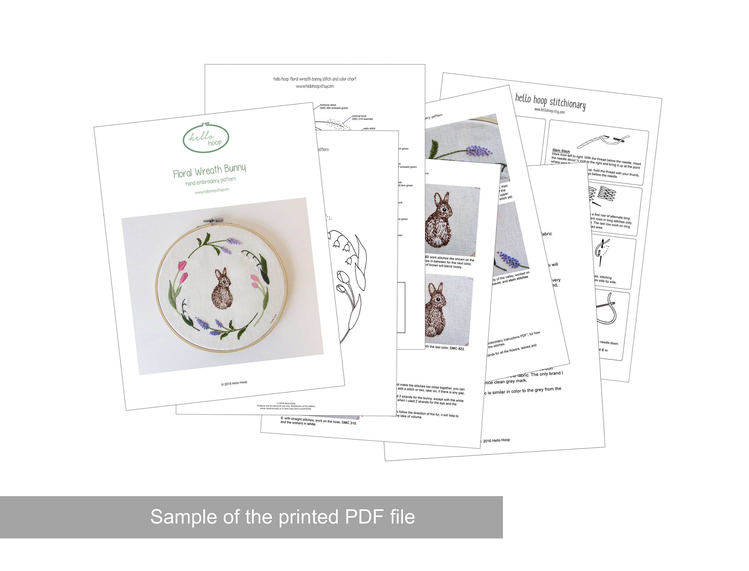 Easter bunny hand embroidery pattern Floral wreath bunny | Etsy