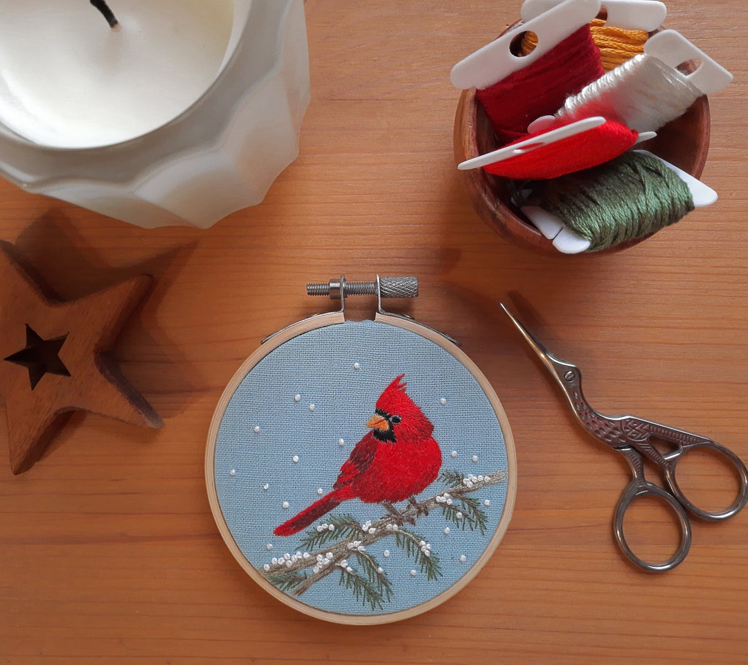 Winter Cardinal Hand Embroidery Pattern - Christmas Ornament DIY ...