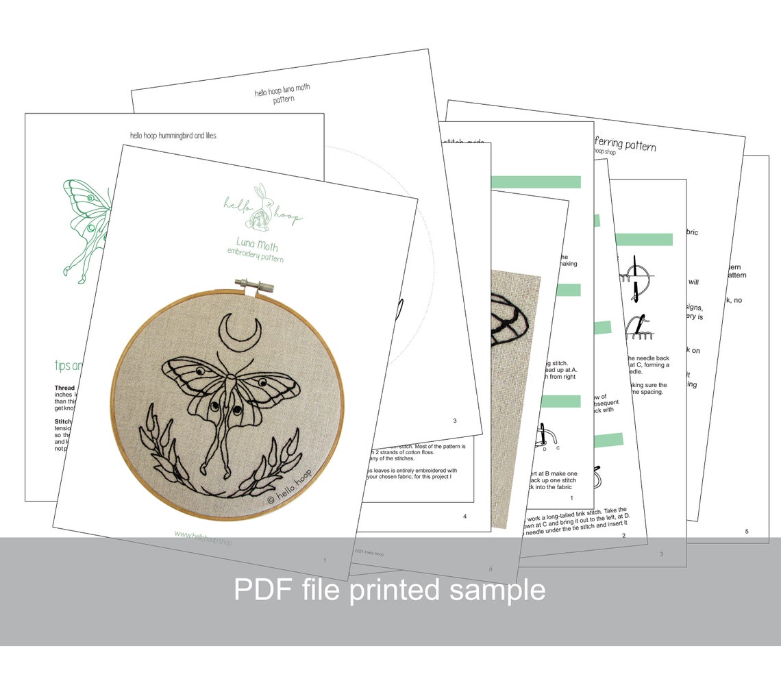 Luna Moth Hand Embroidery Pattern Monochrome Insect PDF - Etsy