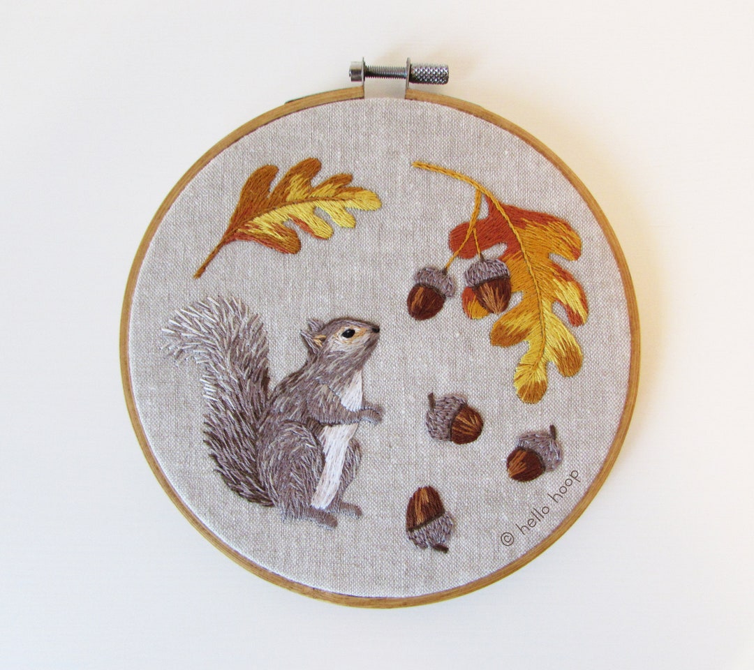 Squirrel and Acorns Hand Embroidery Pattern - Thread Painting DIY ...