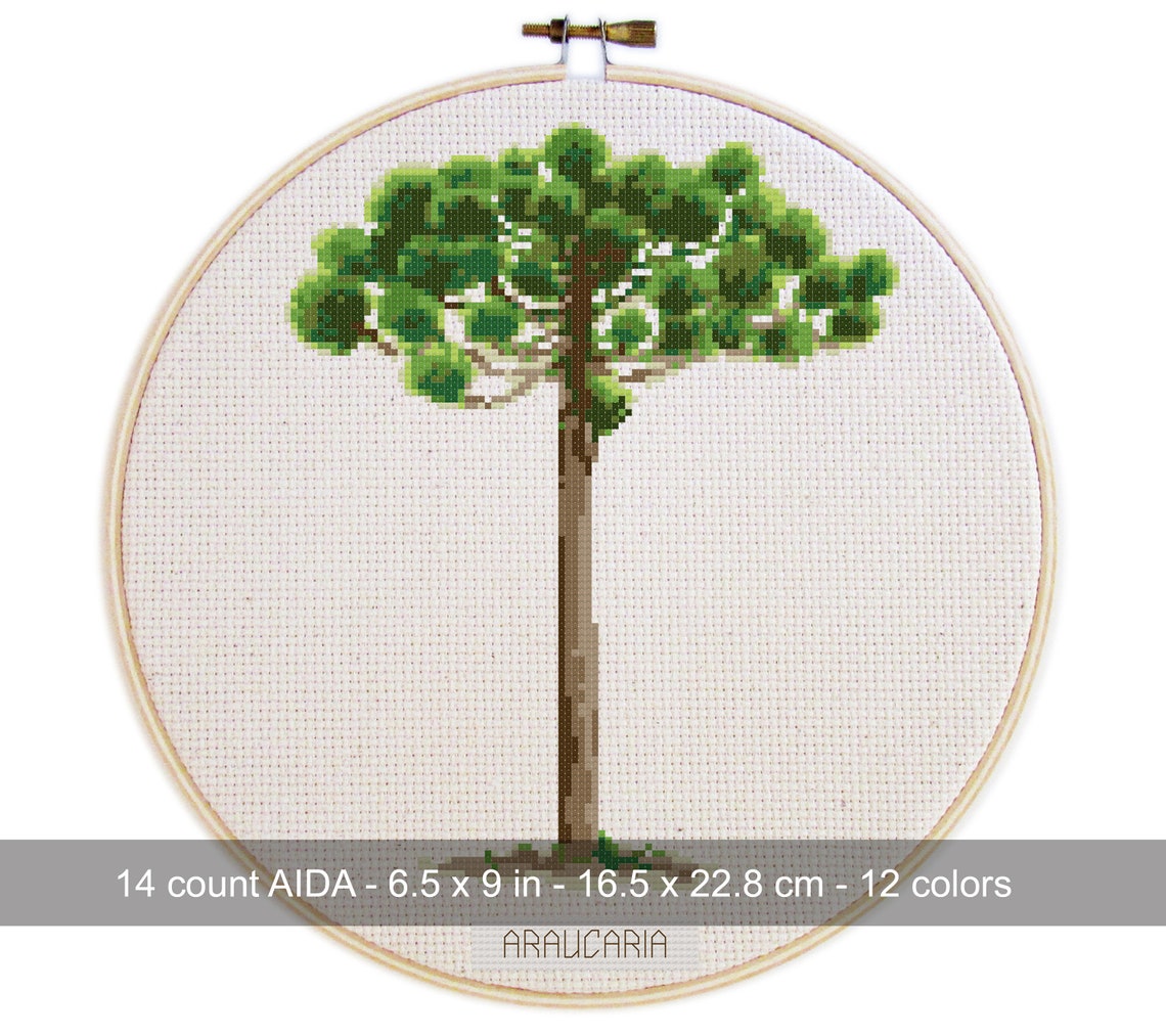 Araucaria Tree Cross Stitch Pattern: Botanical Design (PDF Instant ...