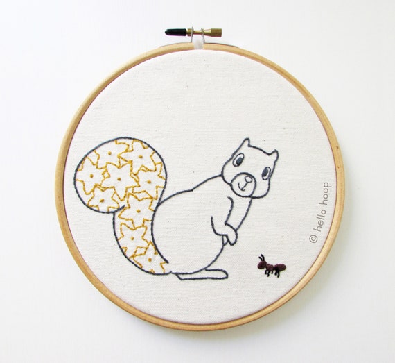 Squirrel and Ant Hand Embroidery Pattern Woodland Decor | Etsy