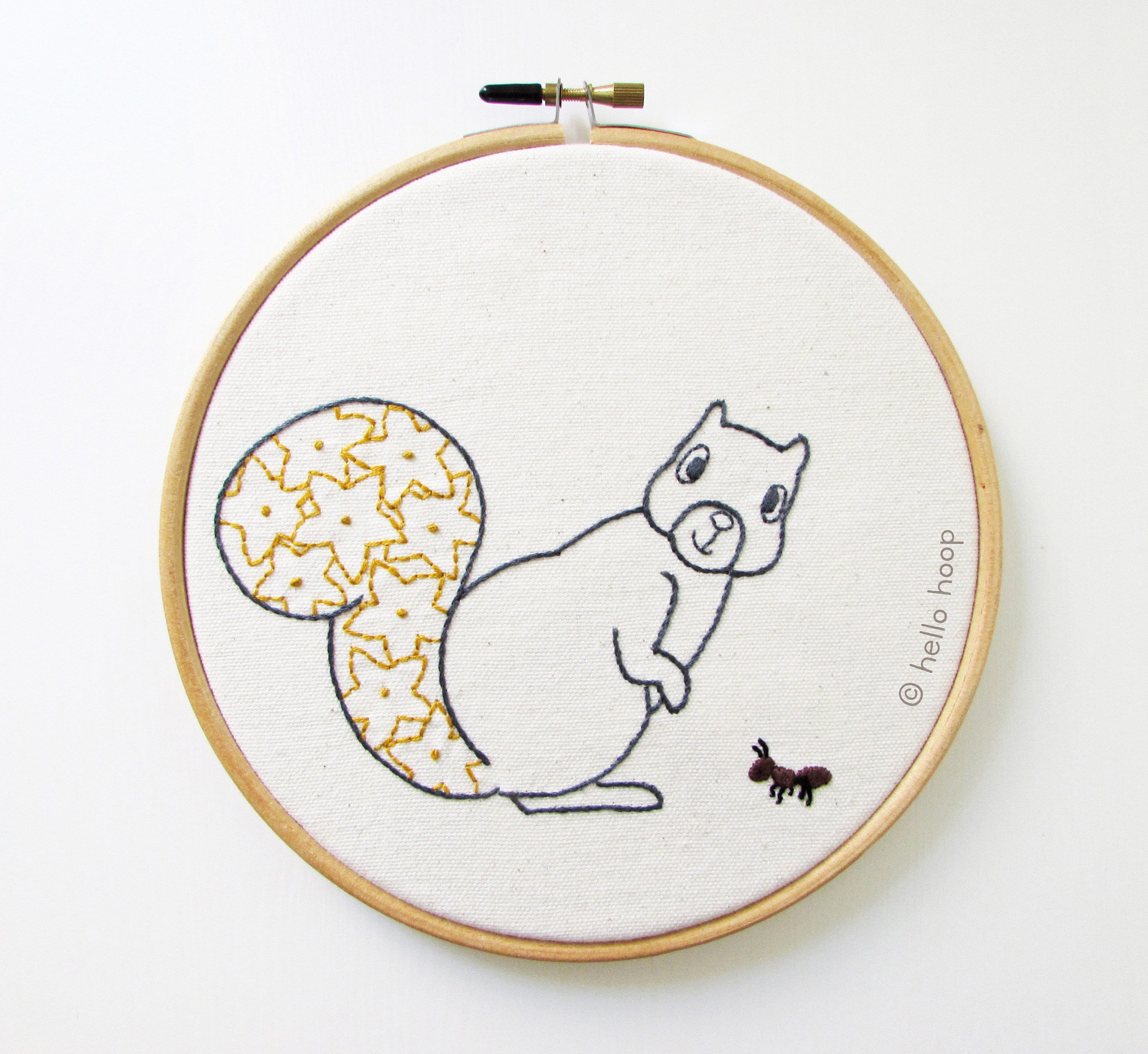 Squirrel and Ant Hand Embroidery Pattern - Woodland Animal Embroidery ...