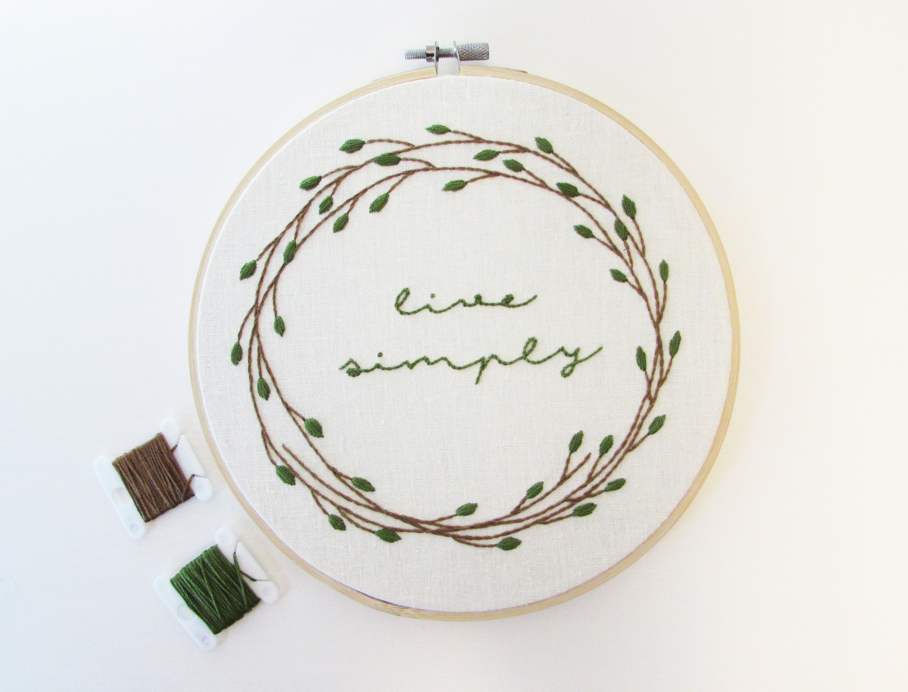 Live Simply Hand Embroidery Pattern - Floral Wreath - PDF - Instant ...