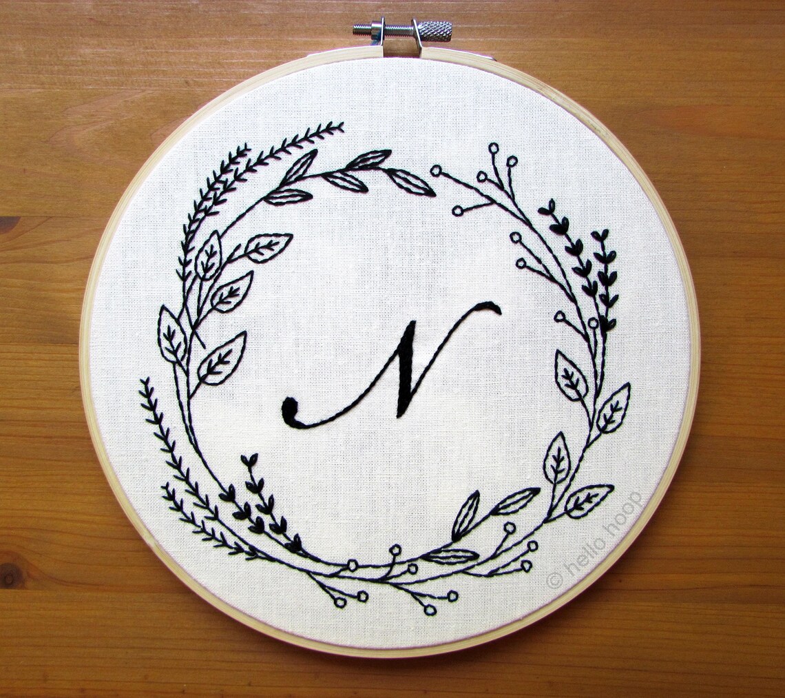Monogram Wreath Hand Embroidery Pattern With Complete Alphabet ...