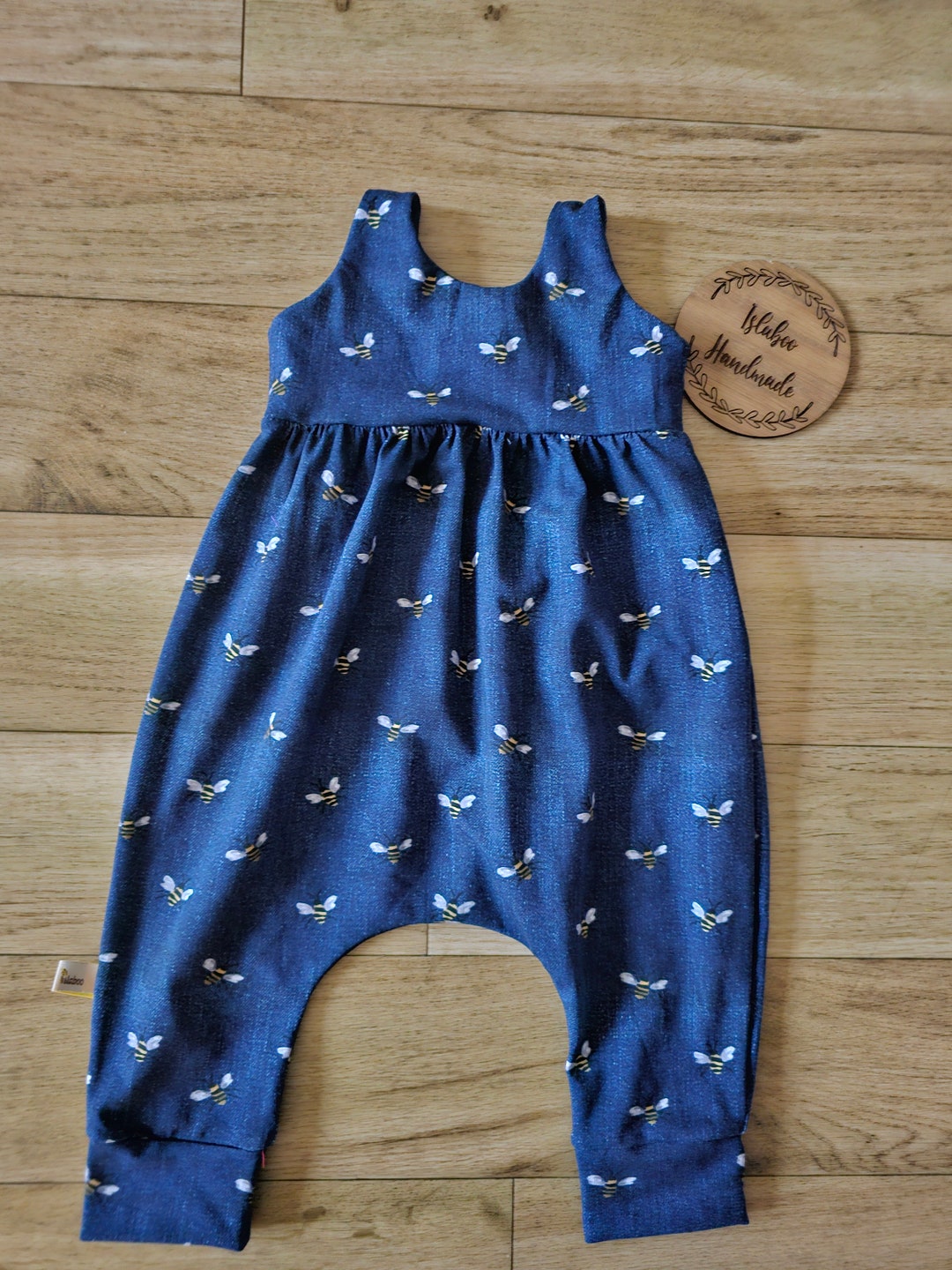 Navy Bee Romper, Denim Bee Napa Romper, Blue Bee Napa Romper, Girls Bee ...