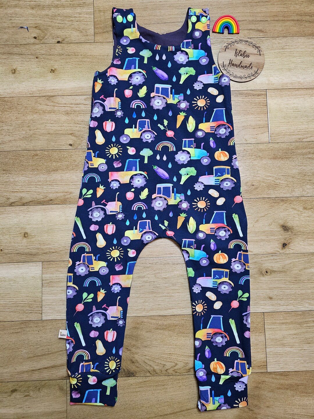 Rainbow Tractor Dungarees, Rainbow Veggie Tractor Farm Print Harem ...