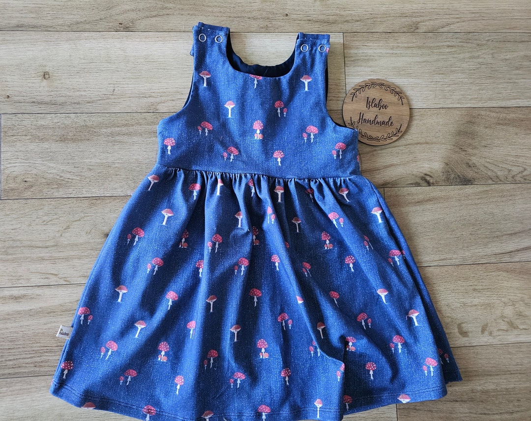 Blue Toadstool Pinafore Dress, Denim Blue Toadstool Dress, Organic ...