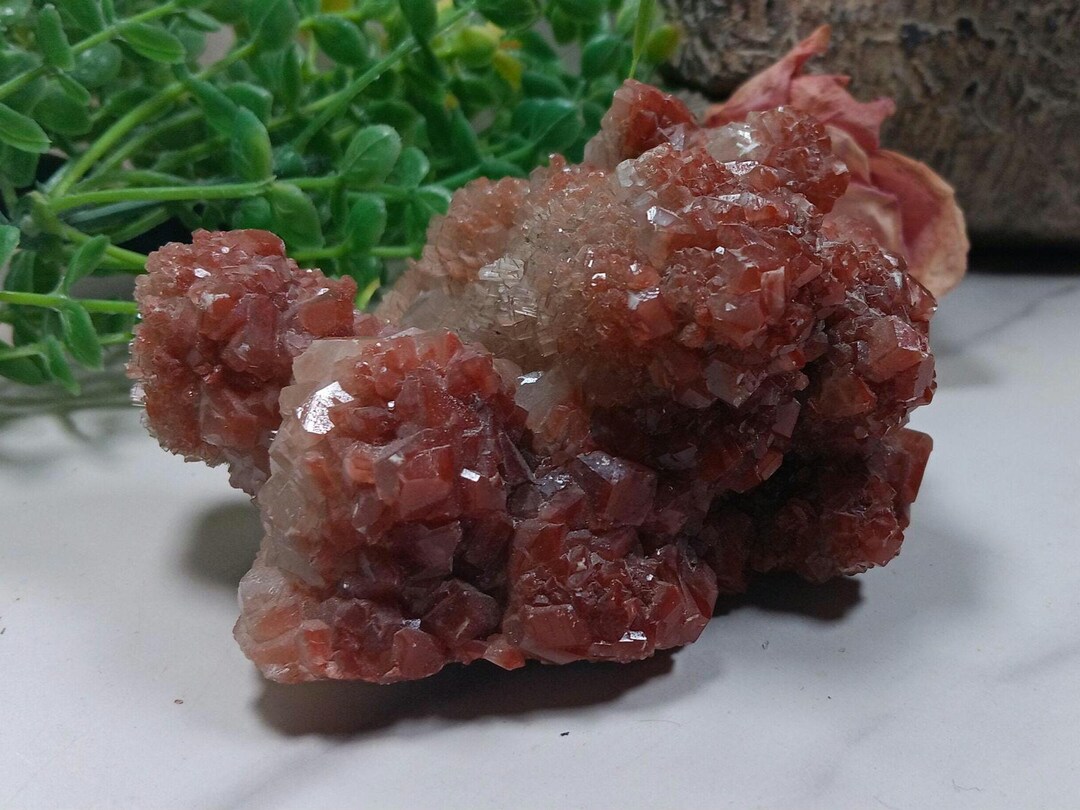 Red Calcite With Hemimorphite Crystal Cluster From Santa Eulalia Mexico ...