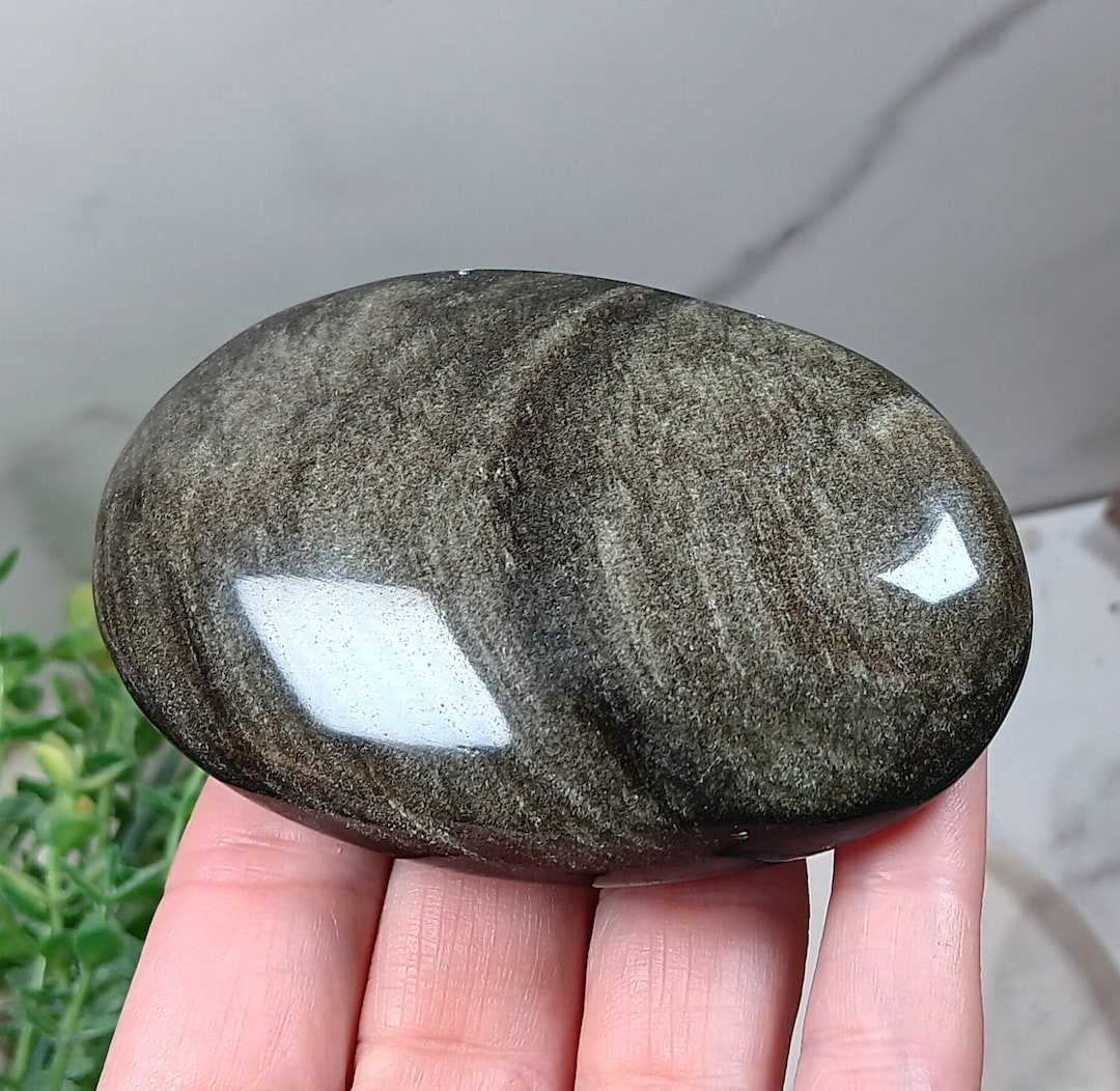 Golden Sheen Obsidian Polished Palm Stone With Gold Flash From Mexico ...