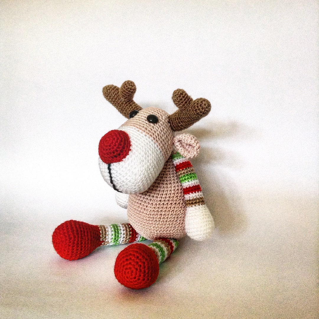 Christmas Deer Rudolf Red Nose Amigurumi Crochet Toy Deer Gift for Kids ...