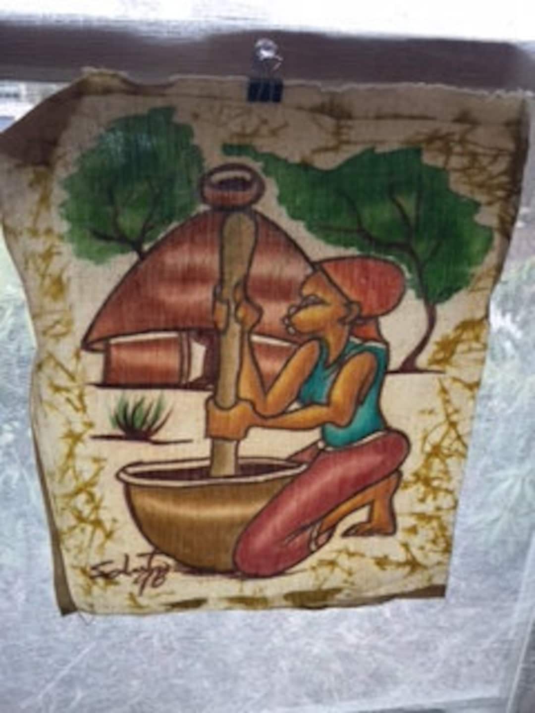 Mozambique Signed African Batik Panel - Grinding Corn - Etsy