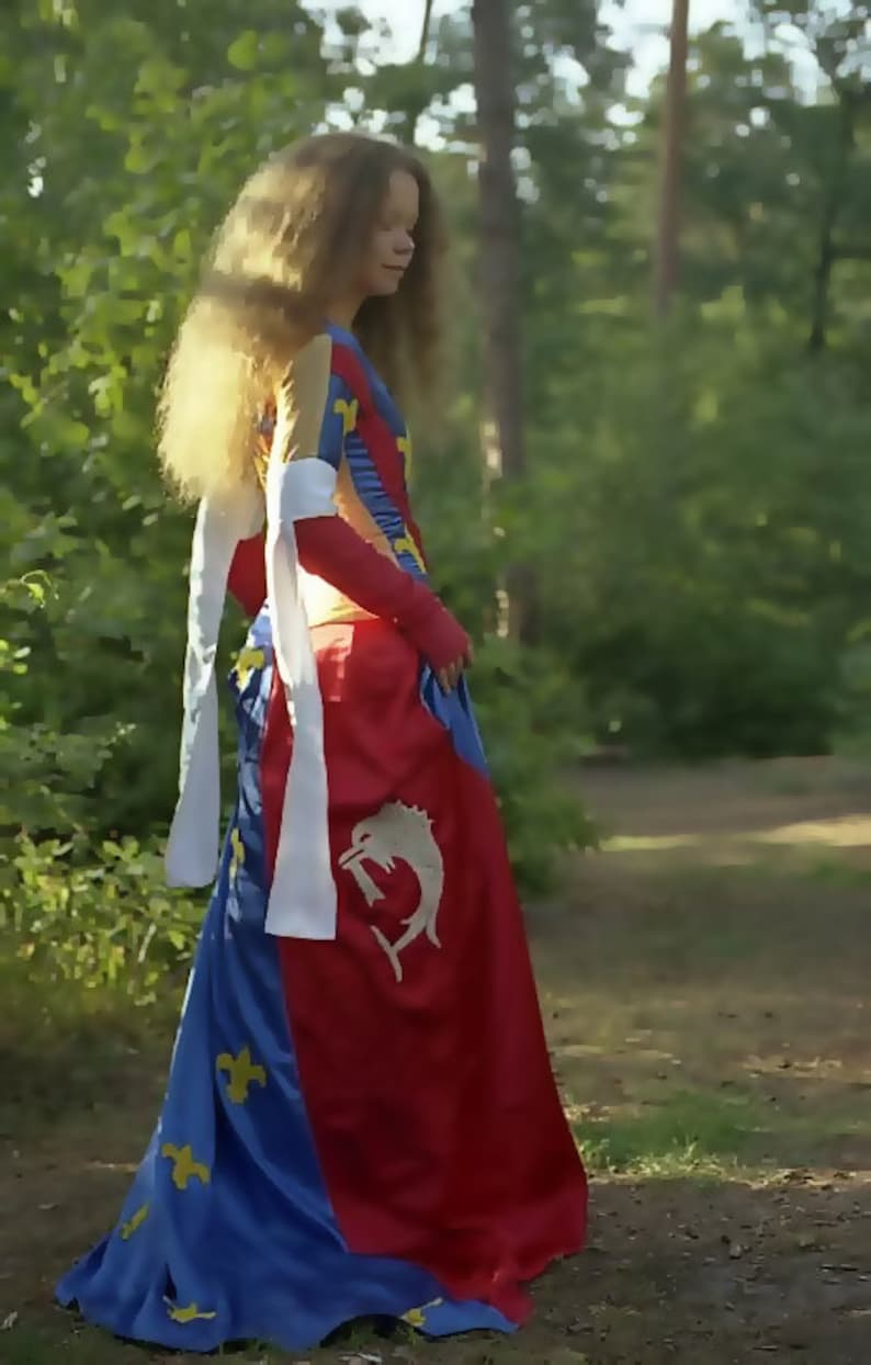 Medieval Heraldic Surcoat With Hand Embroidery and Long Trail | Etsy