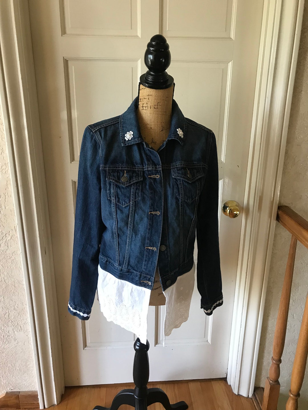 Upcycled Lace and Denim Jean Jacket Size M - Etsy