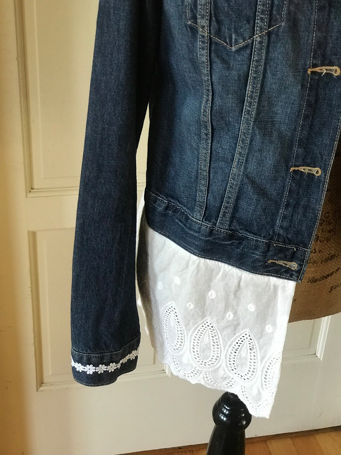 Upcycled Lace and Denim Jean Jacket Size M - Etsy