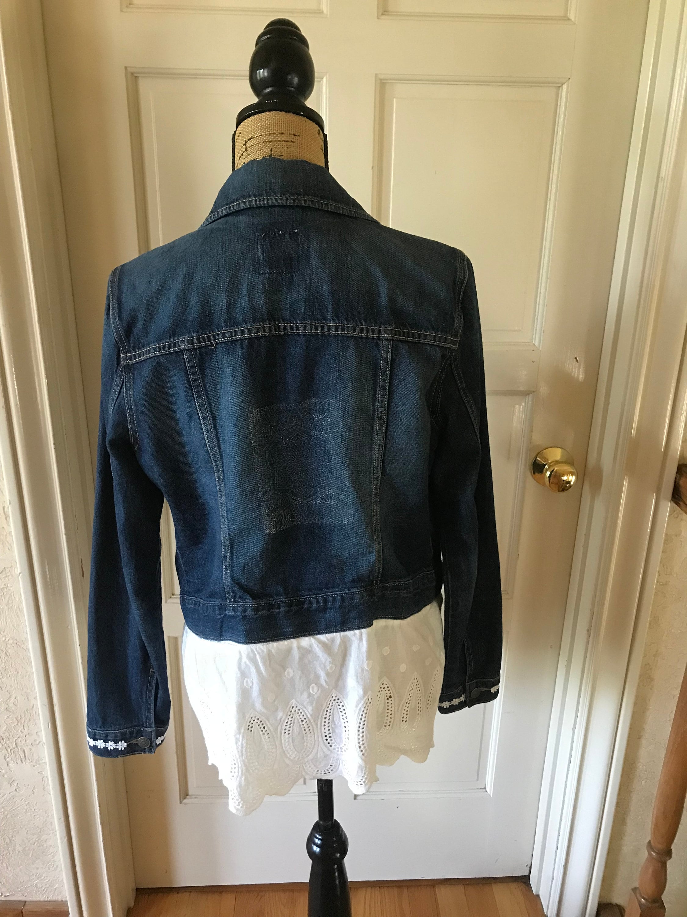 Upcycled Lace and Denim Jean Jacket Size M - Etsy