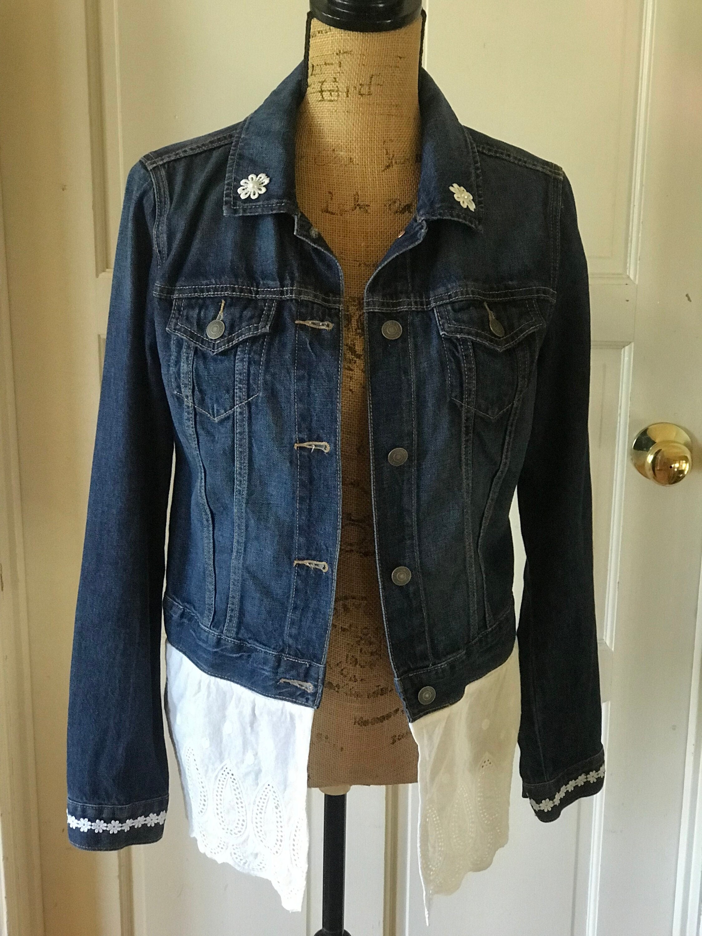 Upcycled Lace and Denim Jean Jacket Size M - Etsy