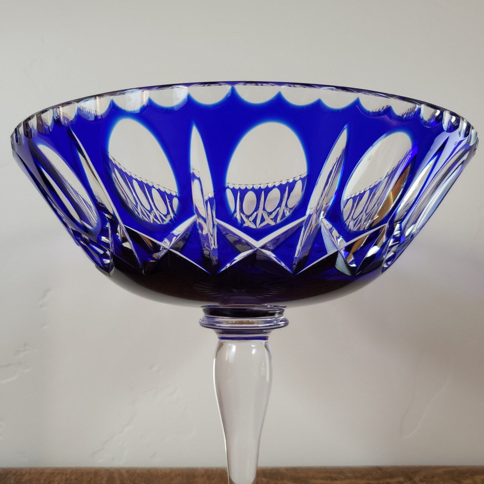 Crystal Compote Cobalt Blue Cased Cut to Clear - Etsy