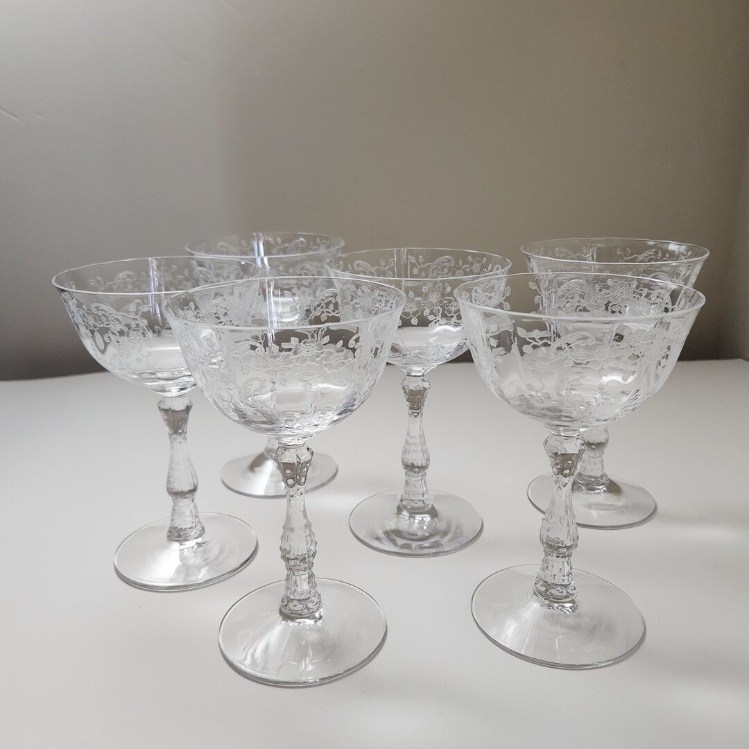 Set of 6 Crystal Fostoria Meadow Rose Cocktail / High Sherbet Stems - Etsy