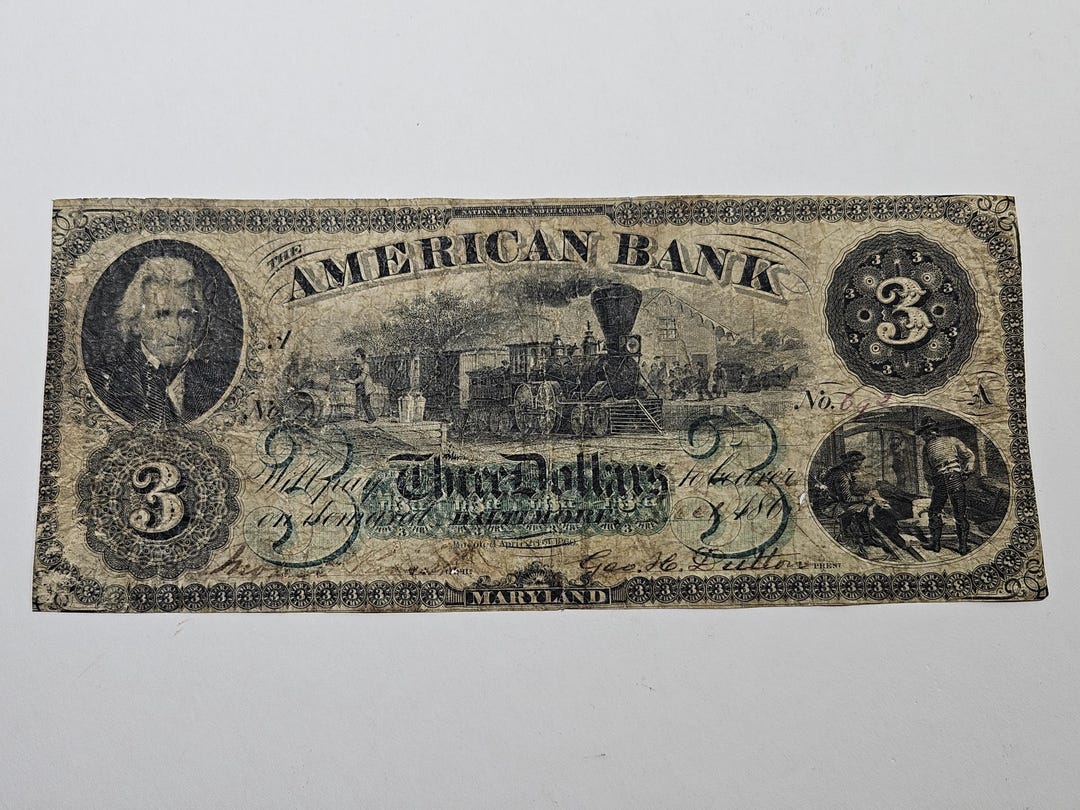 1860 Maryland the American Bank of Baltimore 3 Dollar Bank Note - Etsy