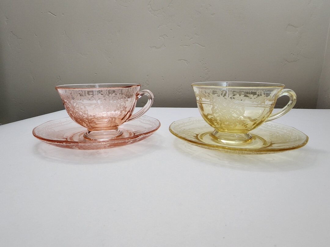 Fostoria Glass June Tea Cup and Saucer in Rose Pink or Topaz Yellow - Etsy