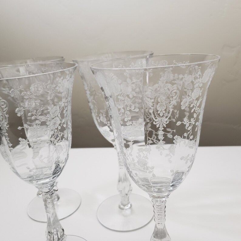 Vintage Cambridge Rose Point Water Goblets, Etched Glass Stemware - Etsy