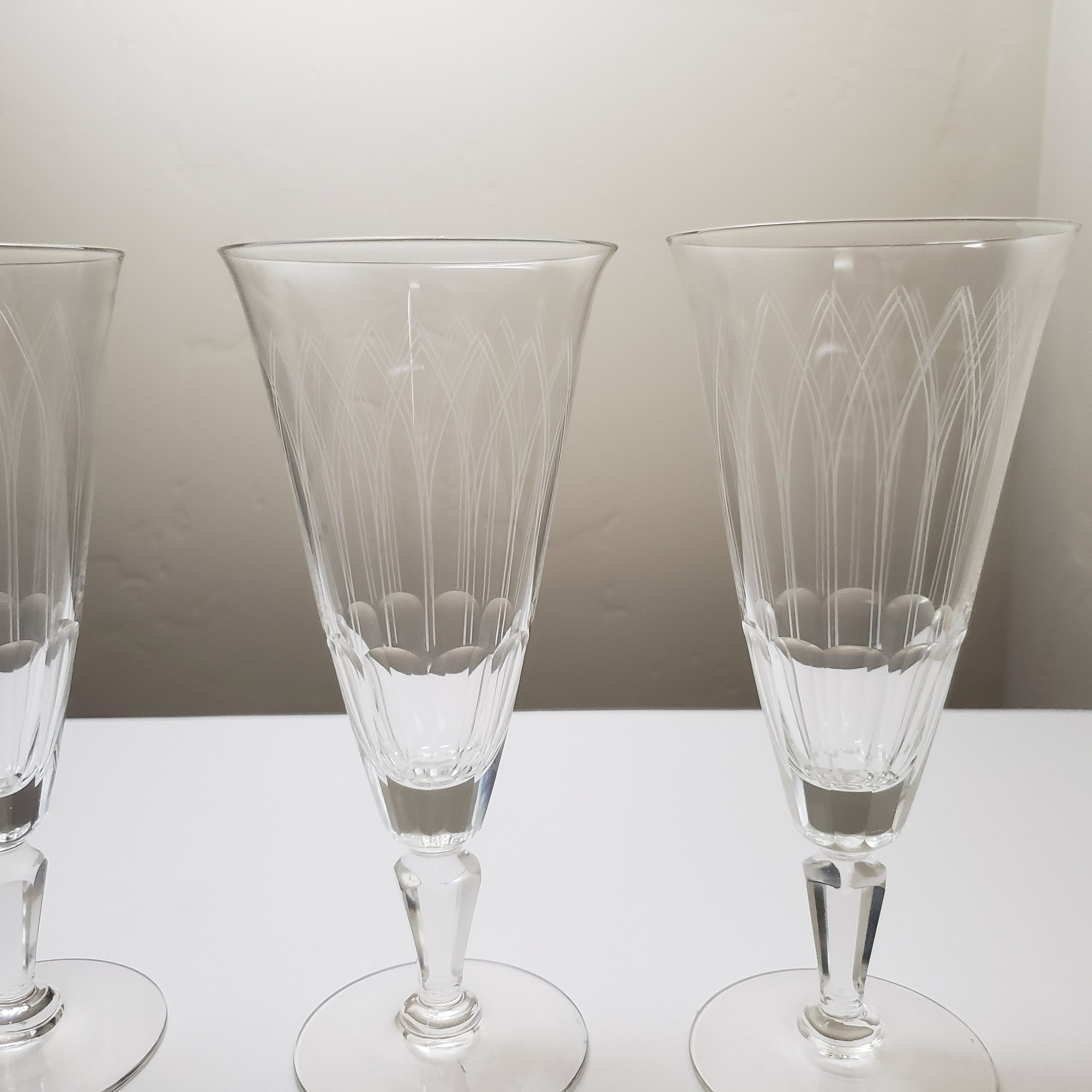 Tall Fluted Cut Crystal Stems Set of 4 - Etsy