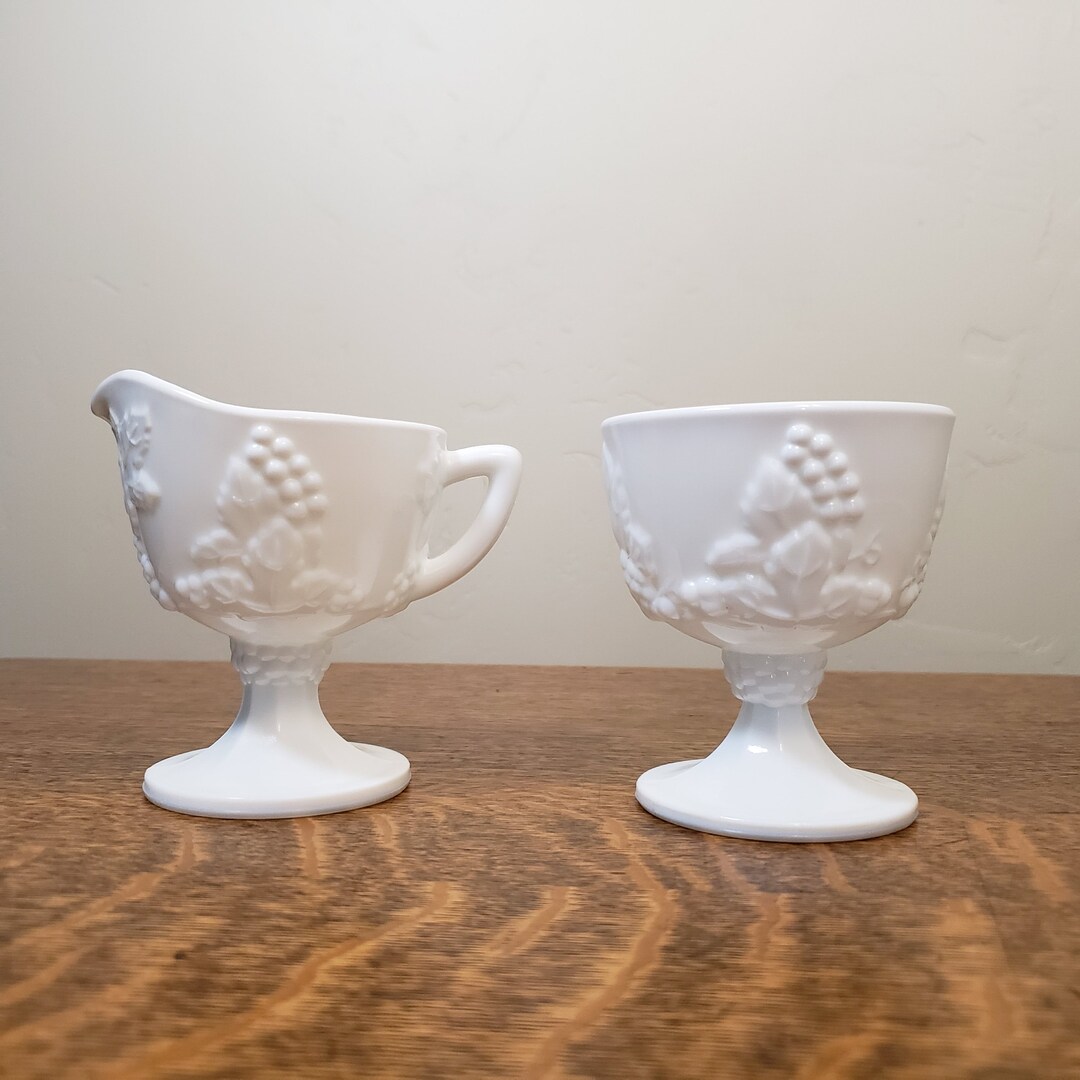 Indiana Milk Glass Creamer and Open Sugar With Harvest Pattern - Etsy