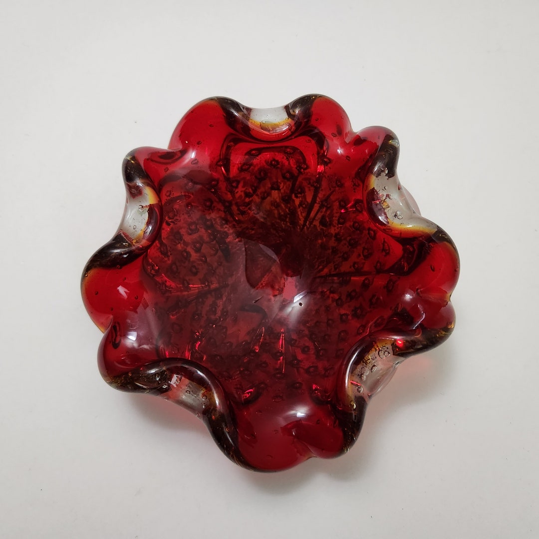 Venetian Glass Ruby Red Controlled Bubbles With Gold Flake Ashtray - Etsy