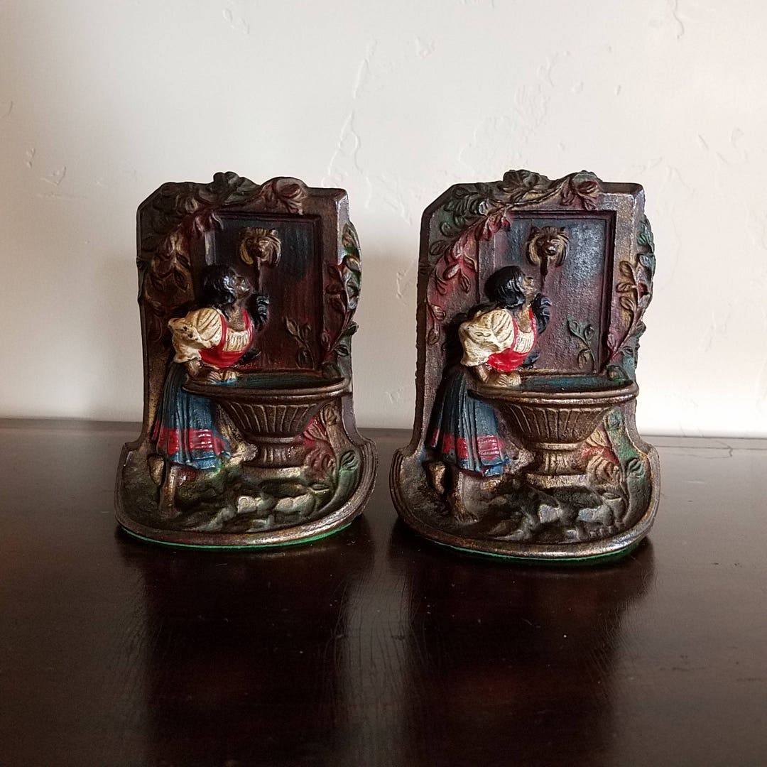Heavy Cast Metal Bookends Maiden at Fountain - Etsy Israel