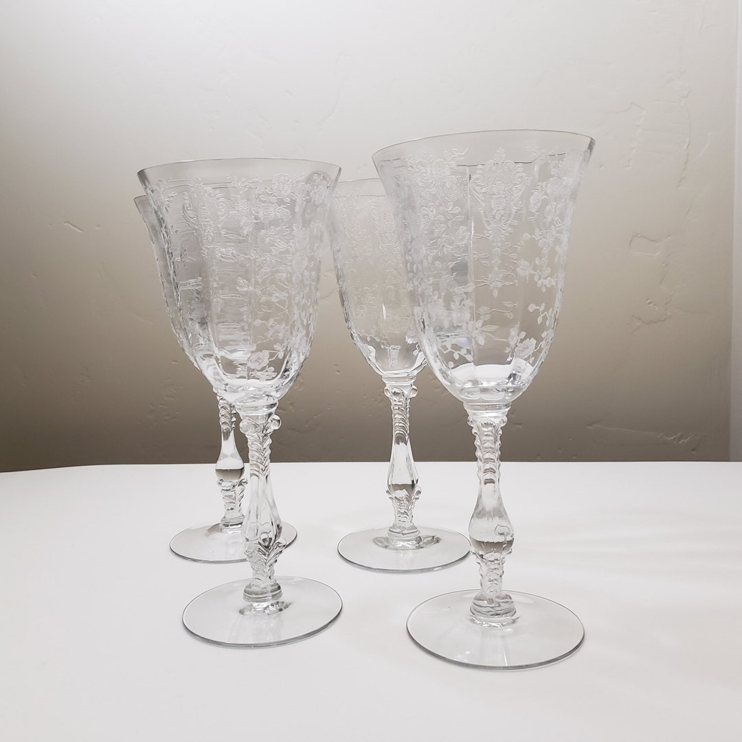 Vintage Cambridge Rose Point Water Goblets, Etched Glass Stemware - Etsy