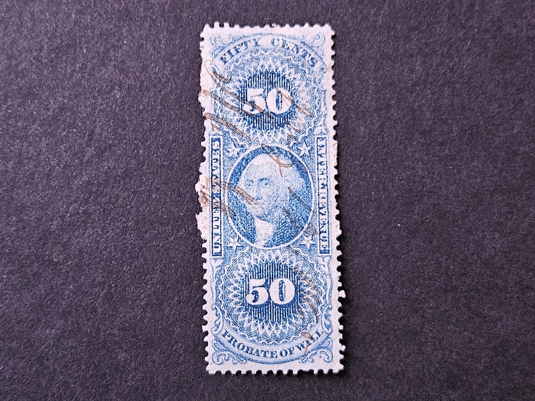 Antique 1800s Blue 50c Probate of Will Revenue Stamp With Pen ...