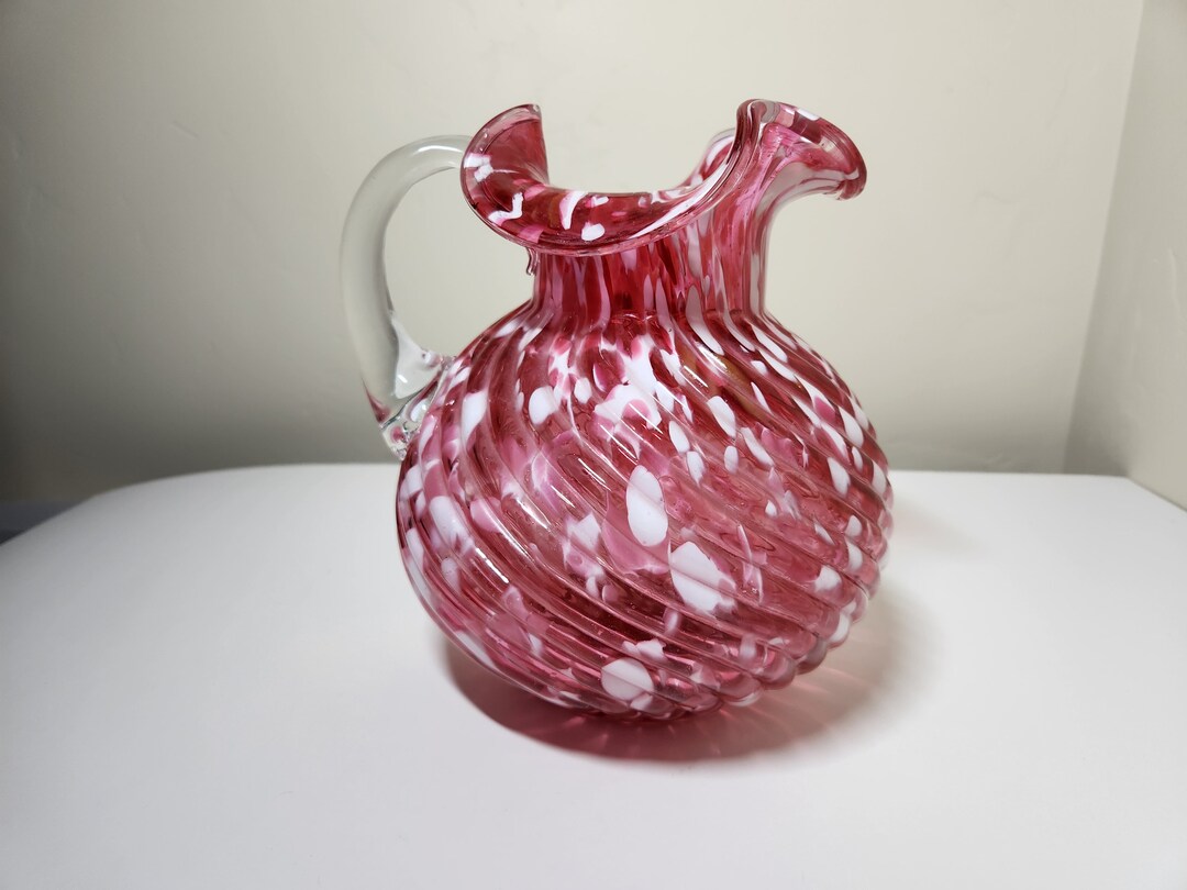Cranberry Spiral Optic Splatter Glass Pitcher - Etsy