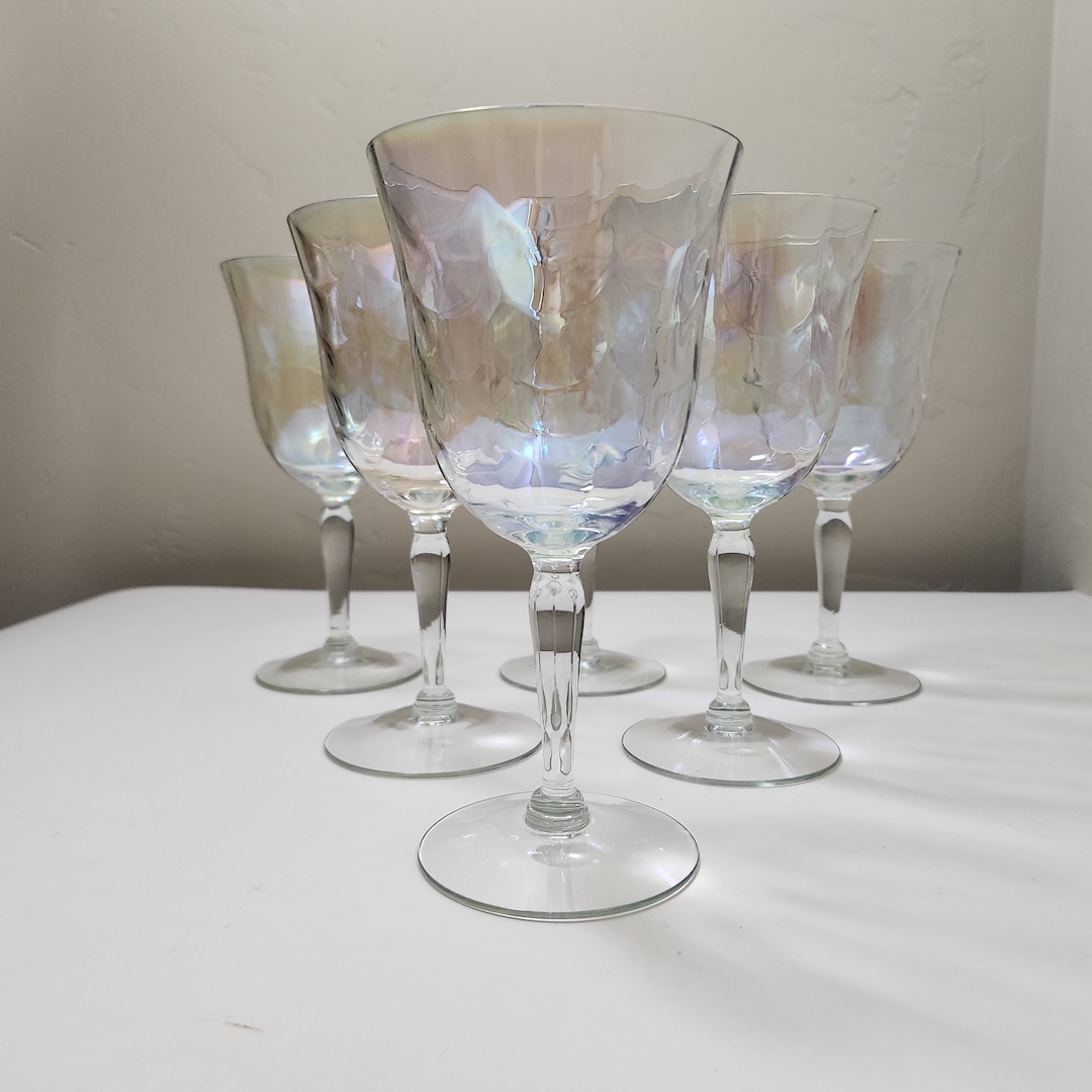 Beautiful Iridescent Luster Loop Optic Tall Wine or Water Goblets - Etsy