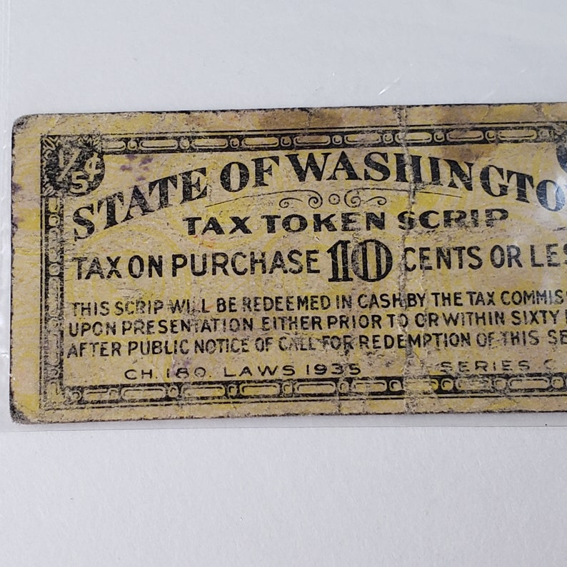 1935 State Of Washington Tax Token Scrip Series C | Etsy