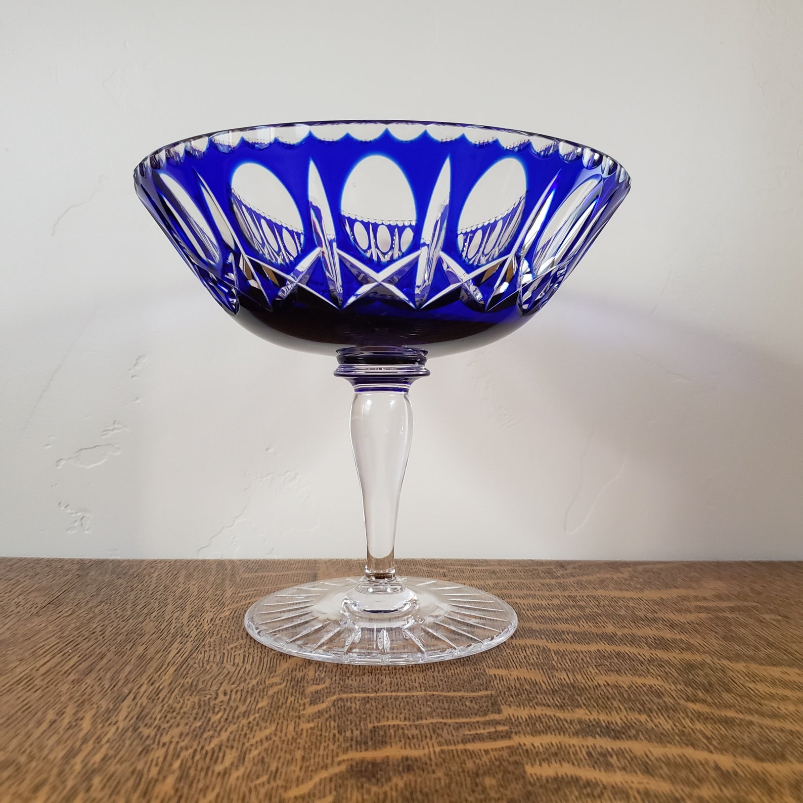 Crystal Compote Cobalt Blue Cased Cut to Clear - Etsy