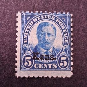 1929 5c Blue Roosevelt Stamp With Kansas Overprint US#663- A160 - Etsy