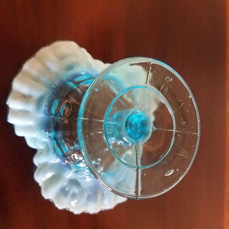 Dugan Glass Co. Blue Opalescent Footed Compote With Coinspot | Etsy