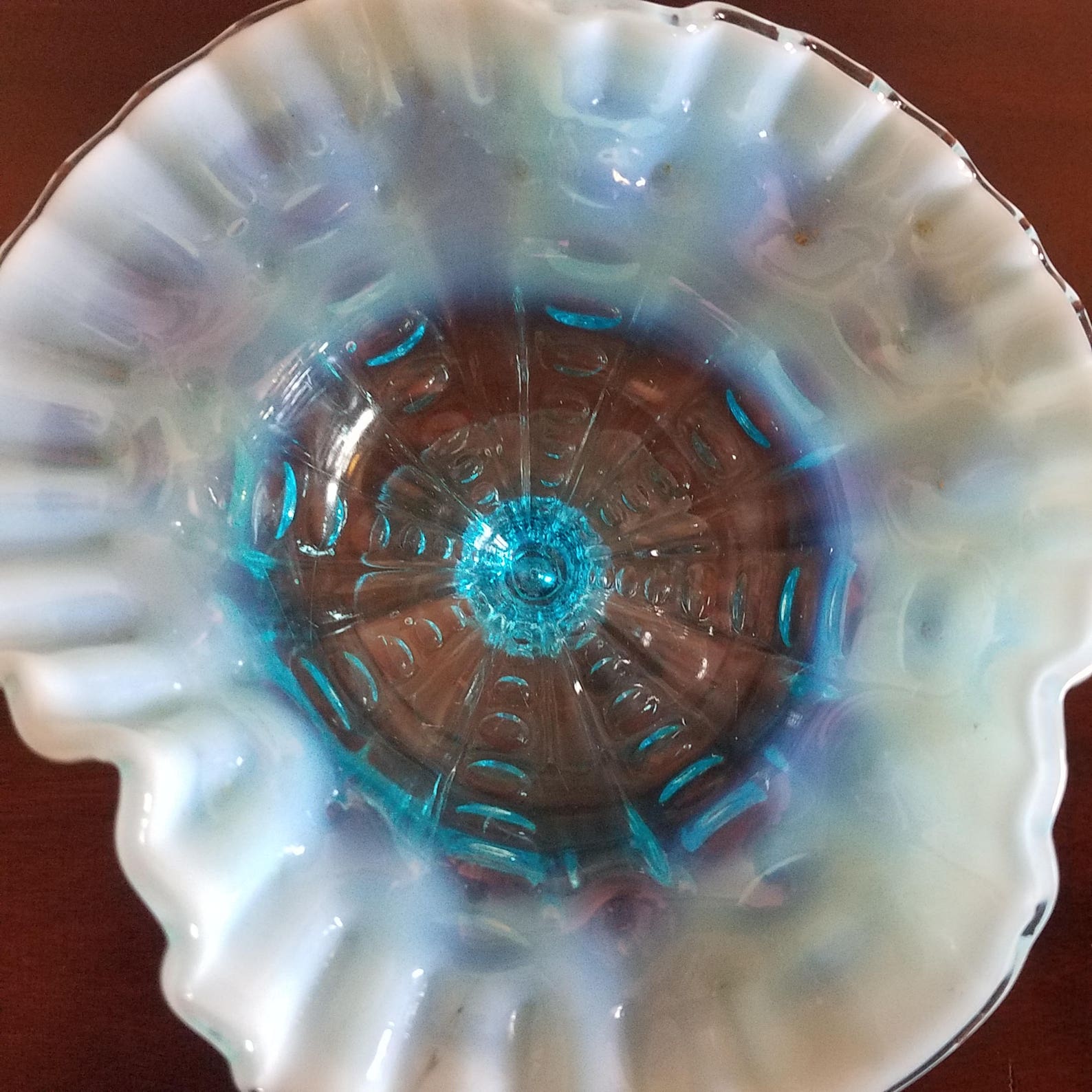 Dugan Glass Co. Blue Opalescent Footed Compote With Coinspot Pattern - Etsy