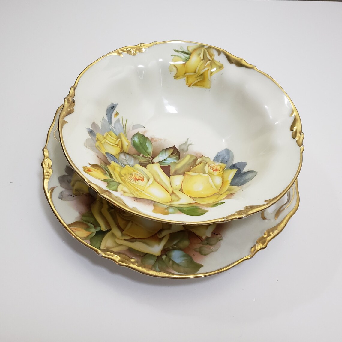 Antique Porcelain Handled Cake Plate and Matching Bowl | Etsy