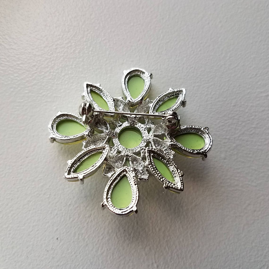 Green Faceted Flower Brooch - Etsy