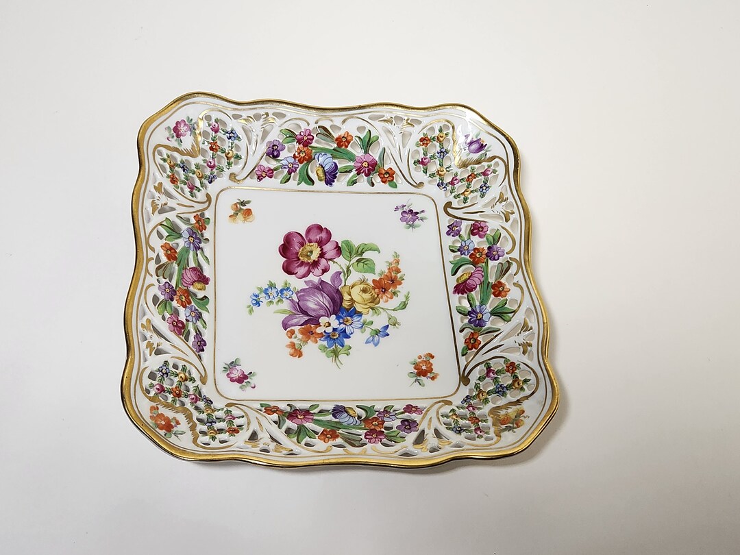Schumann Germany 7" Reticulated Square Bon Bon Dish in Chateau Pattern ...