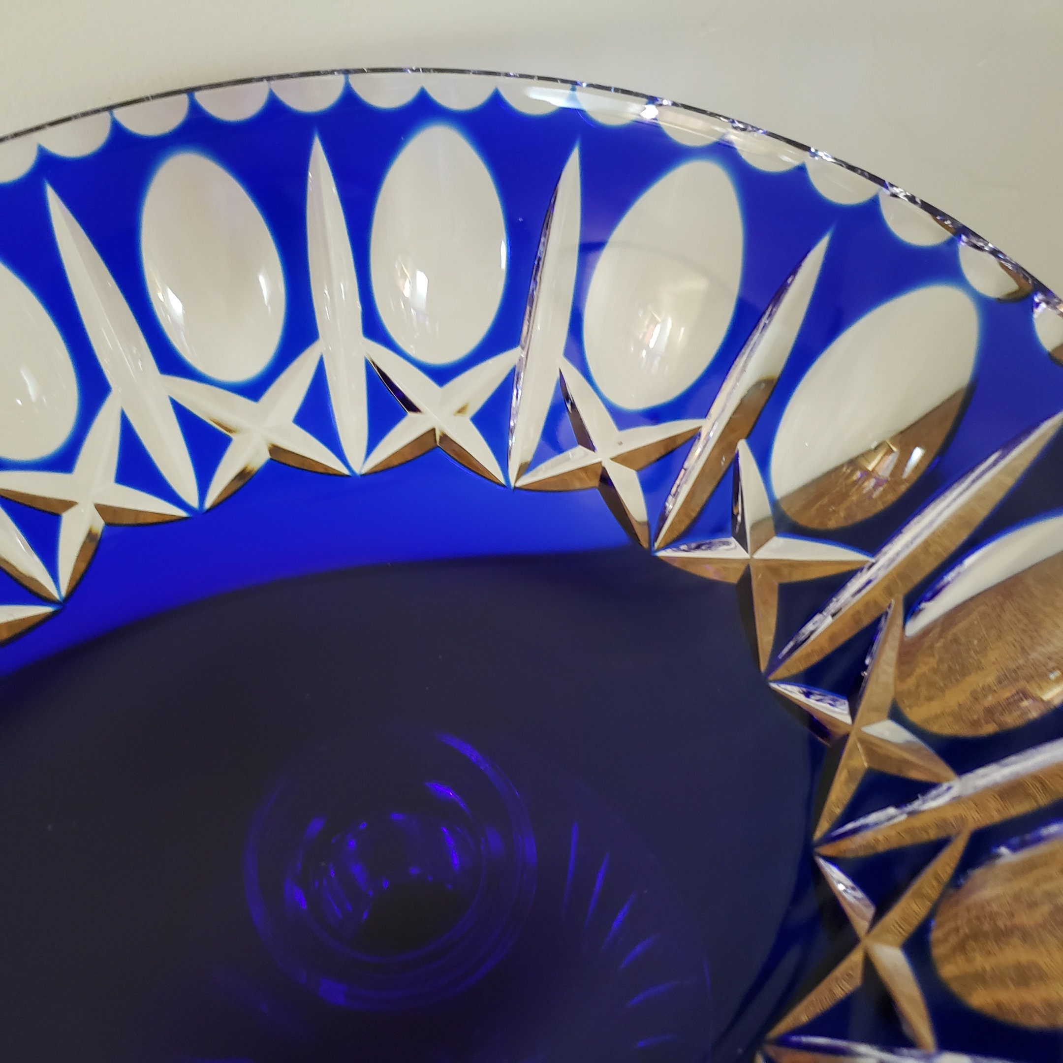 Crystal Compote Cobalt Blue Cased Cut to Clear - Etsy