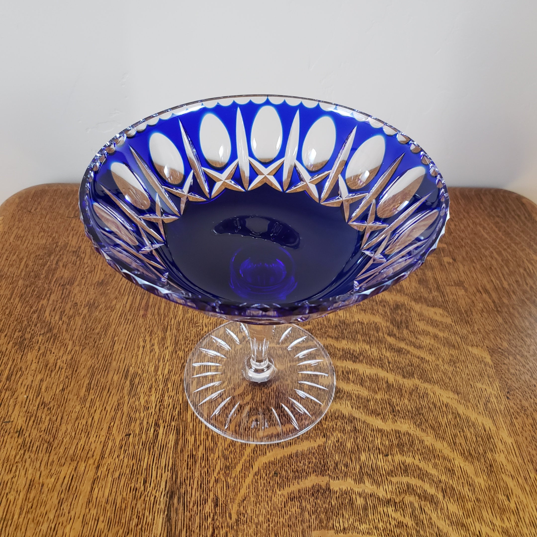 Crystal Compote Cobalt Blue Cased Cut to Clear - Etsy