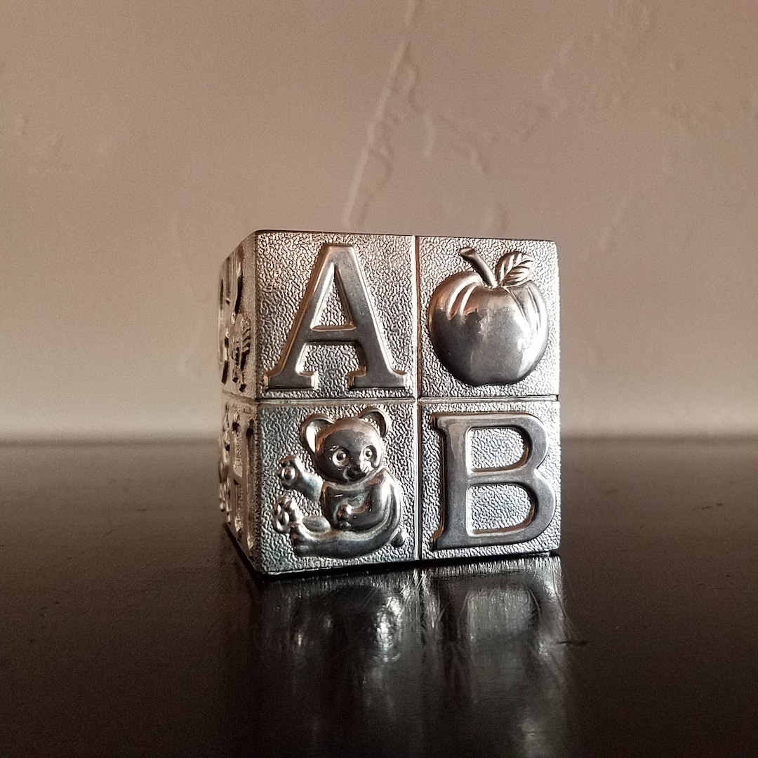 Silver Baby Building Block Bank - Etsy