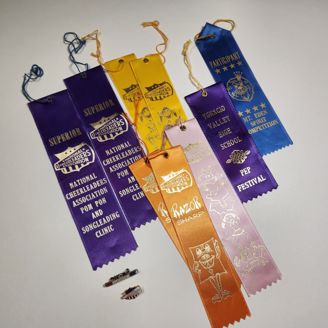 Vintage Cheerleading Ribbons and Cloisonne Pins - Etsy